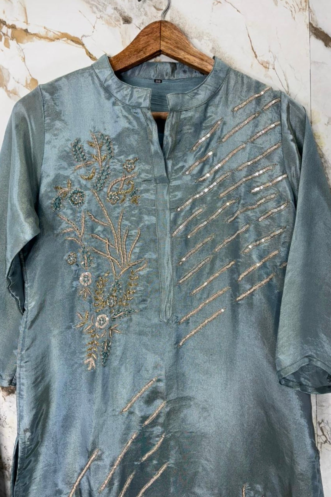 “Zena” Premium Teal Blue Tissue Silk Kurta Set with Elegant Handwork ...